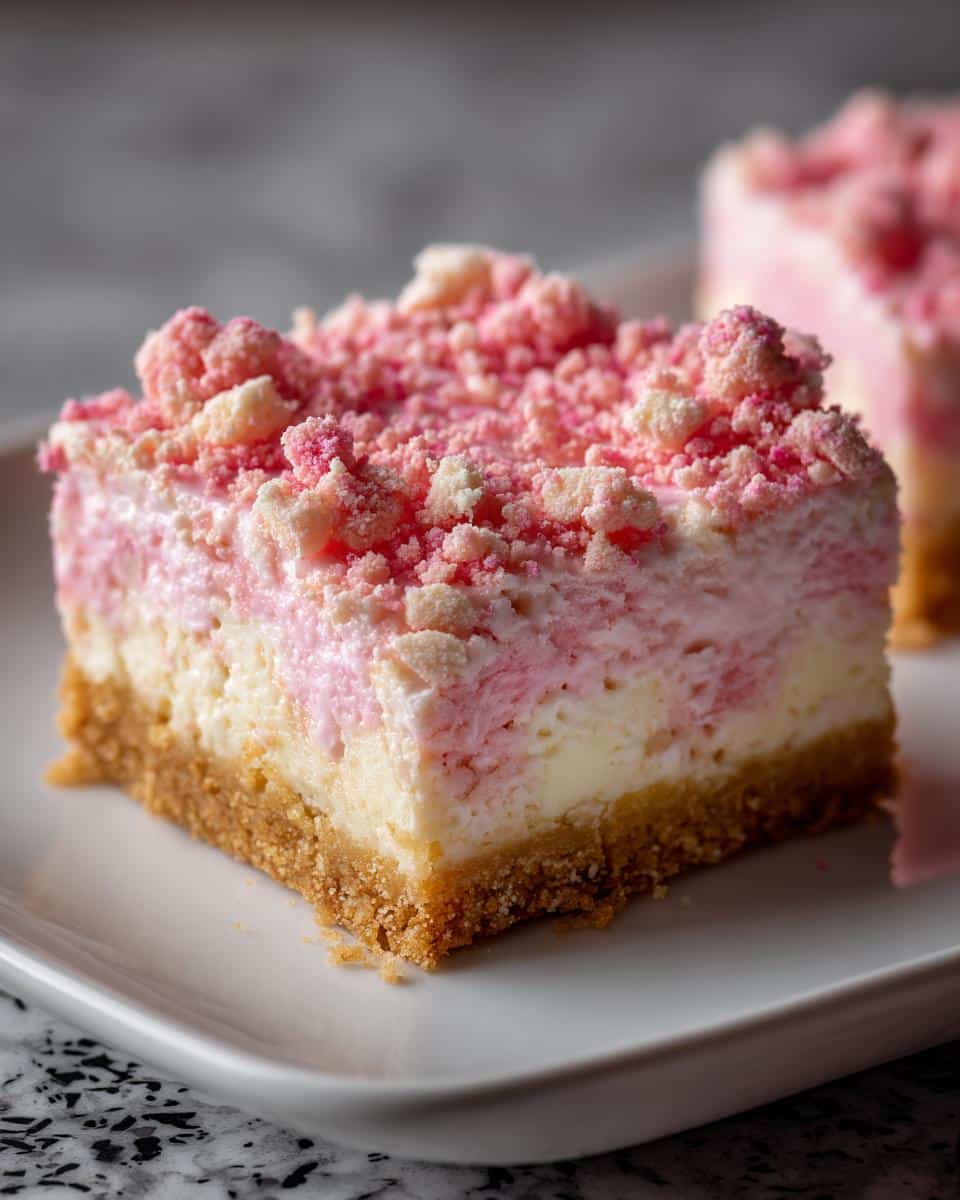 Irresistible Pink Sugar Cookie Cheesecake Bars in Just 4 Steps